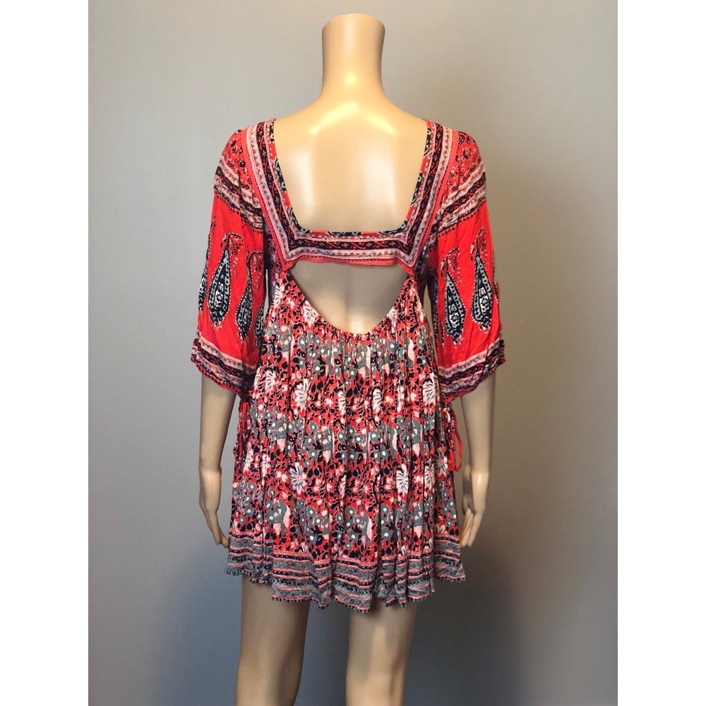 Free People Red Paisley Floral Cut Out Dress - Gem